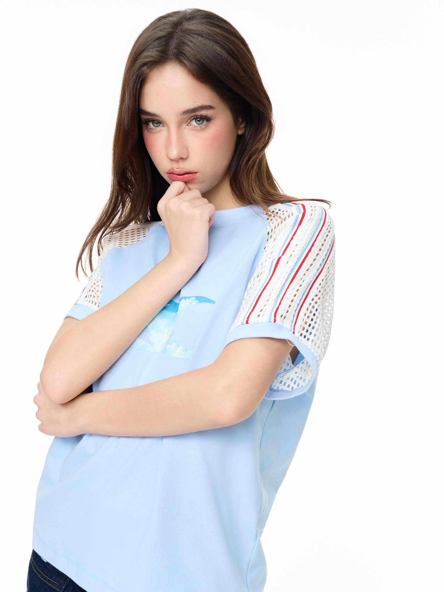 CARA Áo babytee nữ Shiny thun cá sấu tay phối lưới cá tính | Shopee ...