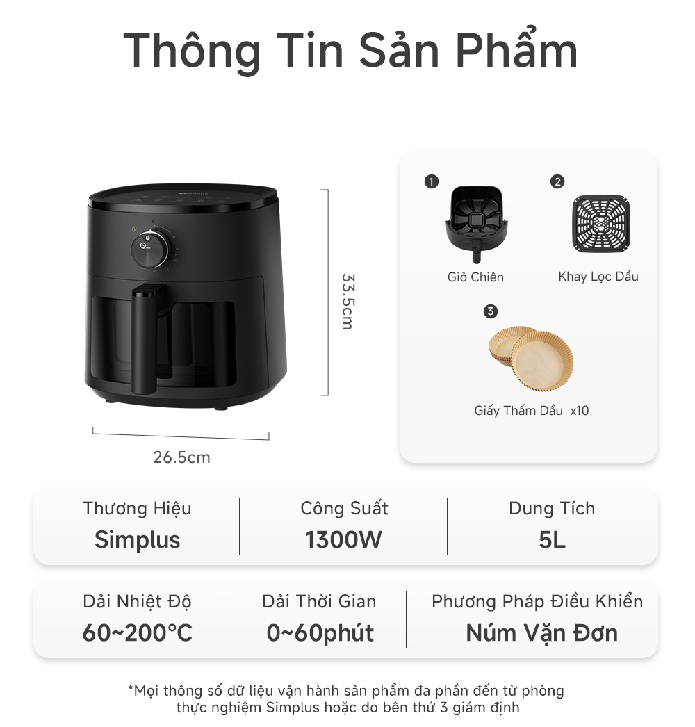 Nồi chiên không dầu Simplus 5L Sức chứa cho cả gia đình, Đa năng, Ít ...