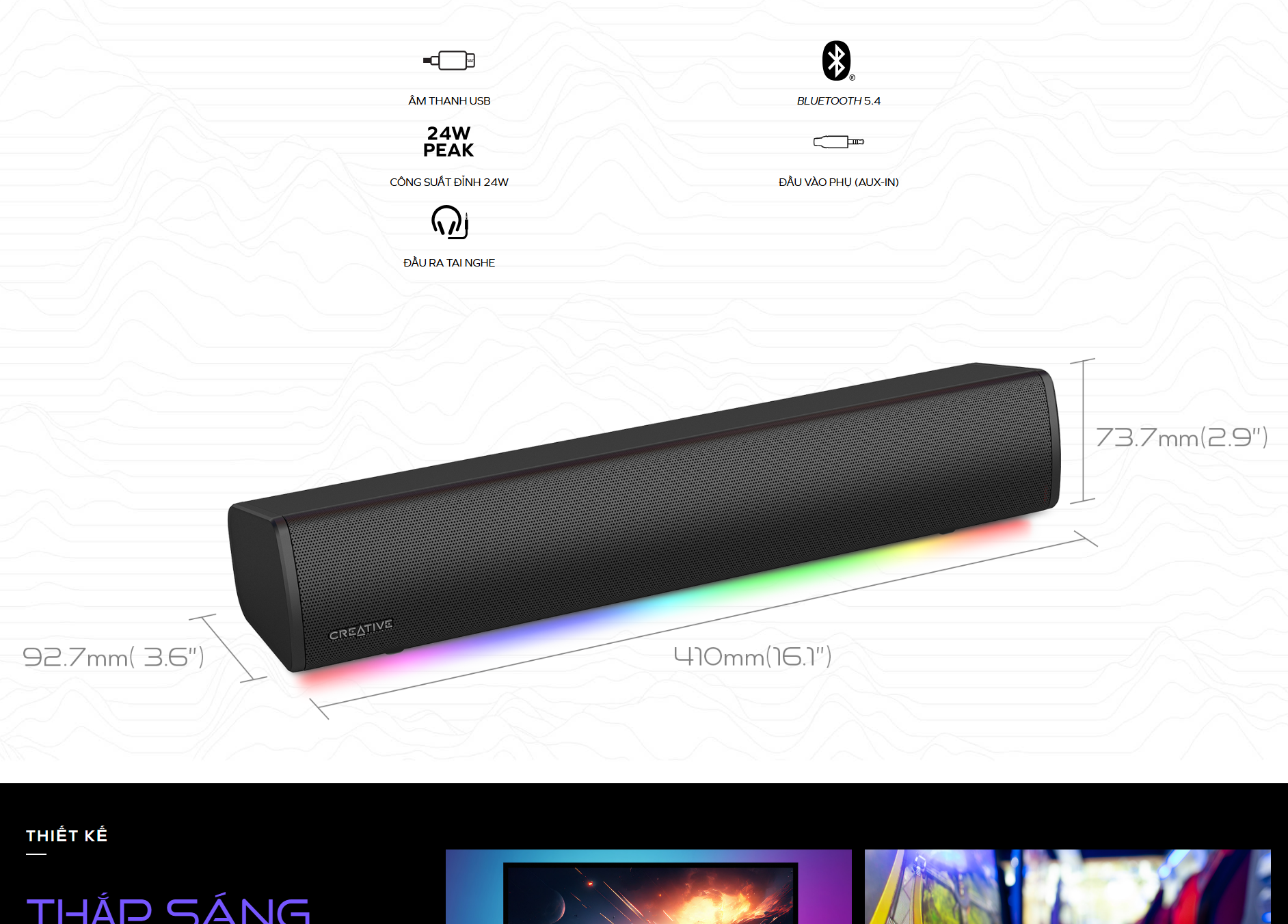 Loa soundbar CREATIVE Sound Blaster GS3, Công suất đỉnh 24W, Bluetooth ...