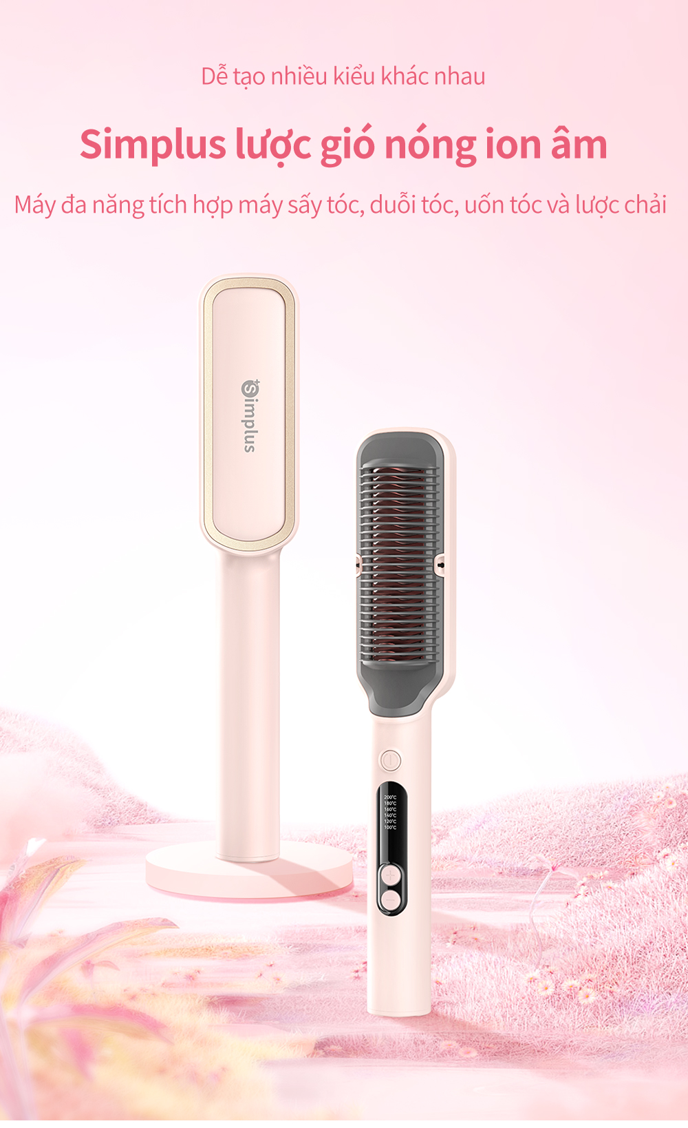 [Võ Hà Linh x Simplus Pink] Lược Điện Chải Tóc 20 Triệu Ion Âm Hồng ...