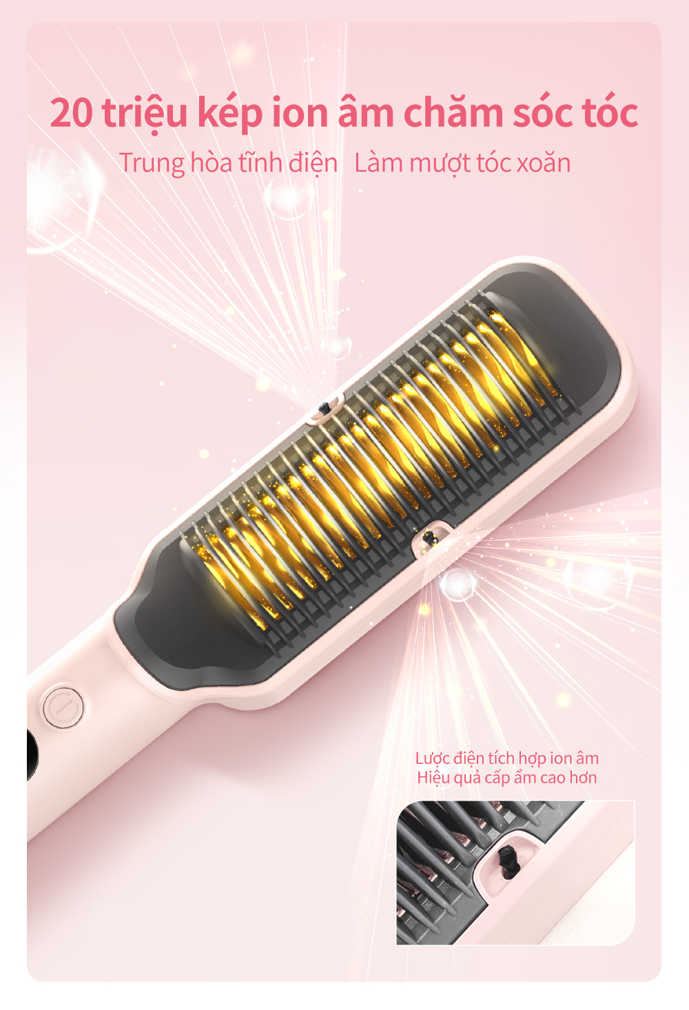 [Võ Hà Linh x Simplus Pink] Lược Điện Chải Tóc 20 Triệu Ion Âm Hồng ...