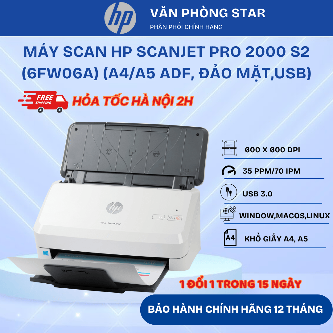 Máy Scan HP ScanJet Pro 2000 S2 6FW06A (A4/A5/ Đảo mặt/ ADF/ USB) chính ...