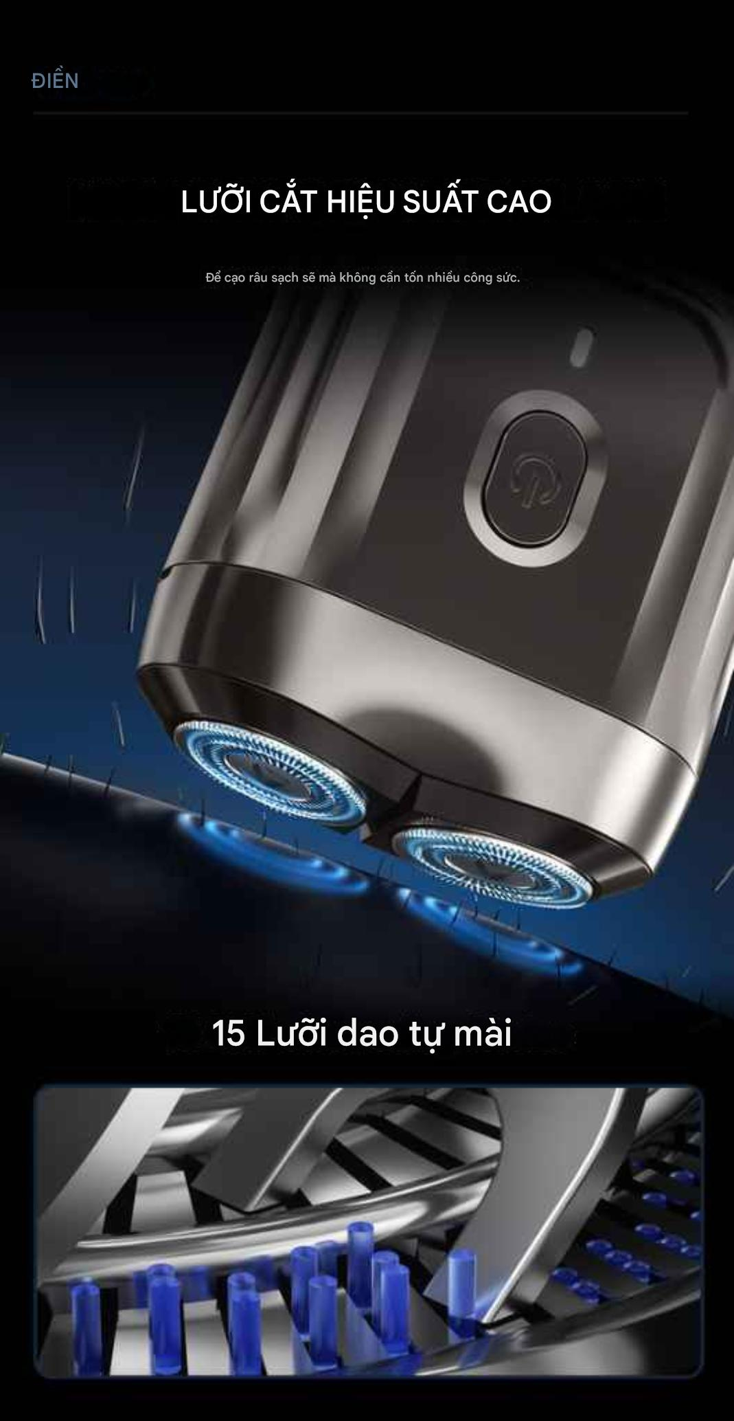 Máy cạo râu Enchen Mini 6 lưỡi dao kép mỏng, chống nước IPX, pin sử ...
