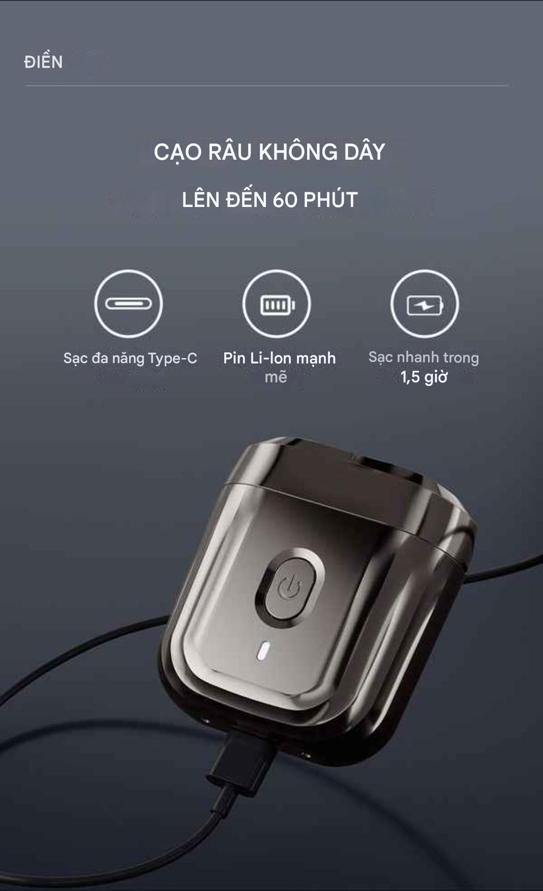 Máy cạo râu Enchen Mini 6 lưỡi dao kép mỏng, chống nước IPX, pin sử ...