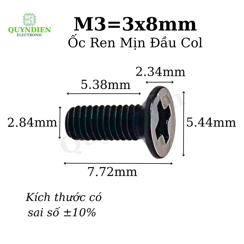 Ốc vít ren mịn M3x8mm đầu COL dài 8mm Túi 500 con bắt vỏ ampli, phụ ...