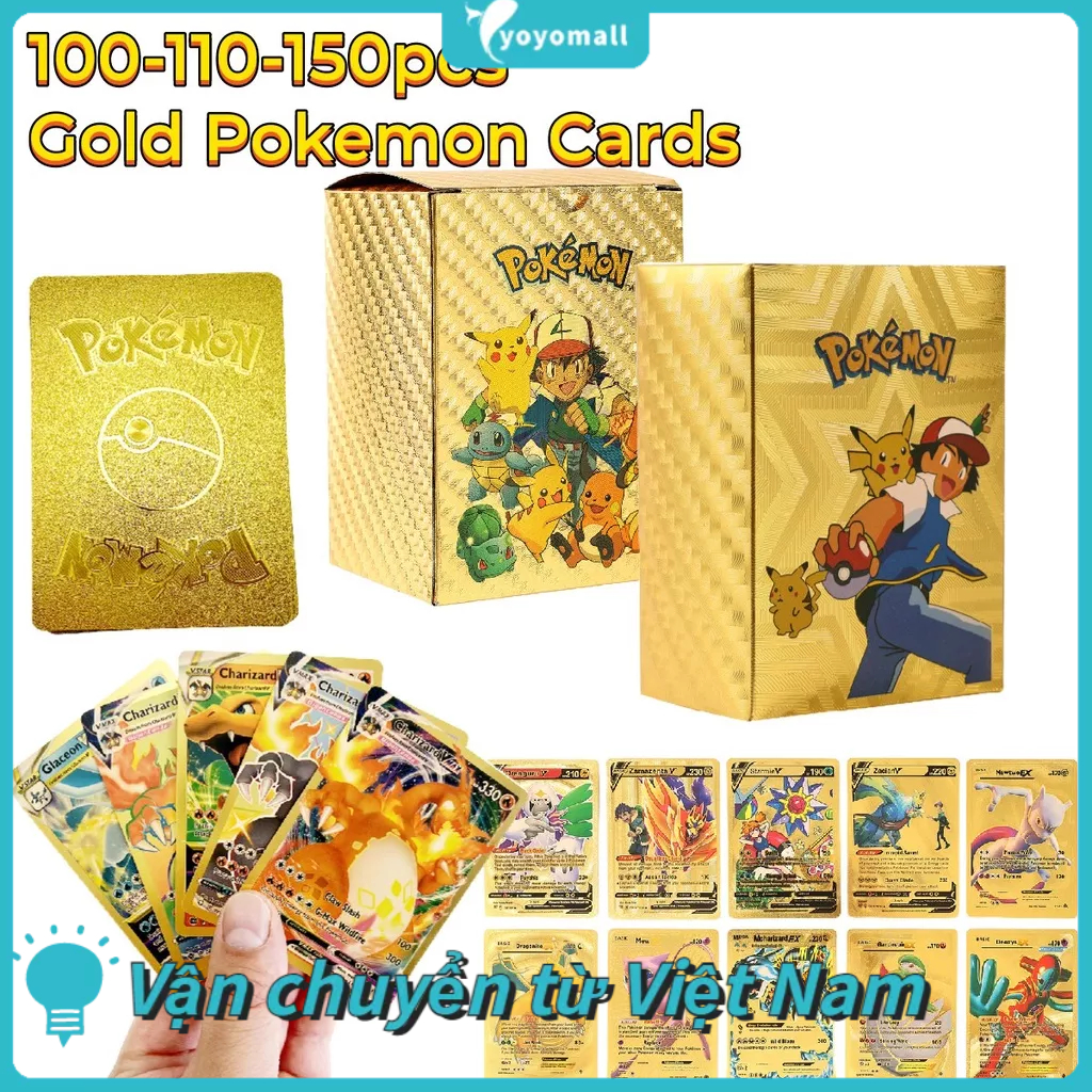 【Vận chuyển từ Việt Nam】Mới Bộ 150/110/100 Thẻ Bài Pokemon Kim Loại Màu ...