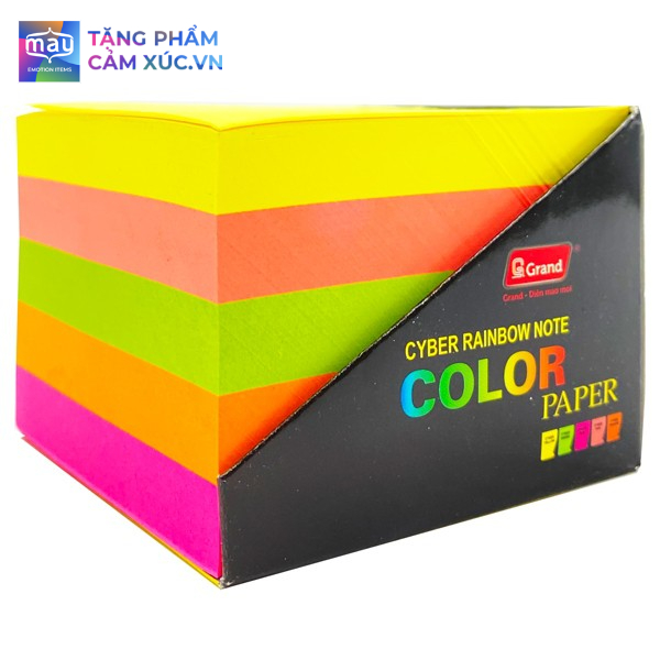 Giấy Note Màu Dạ Quang Grand hộp 600 tờ, kích thước 76*76mm 5 màu không ...