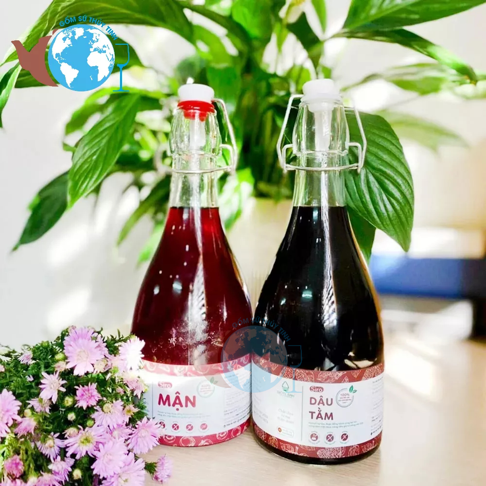 COMBO 2 chai gài 500ml chai bầu / 2 chai thủy tinh nắp gài gọng sắt ...