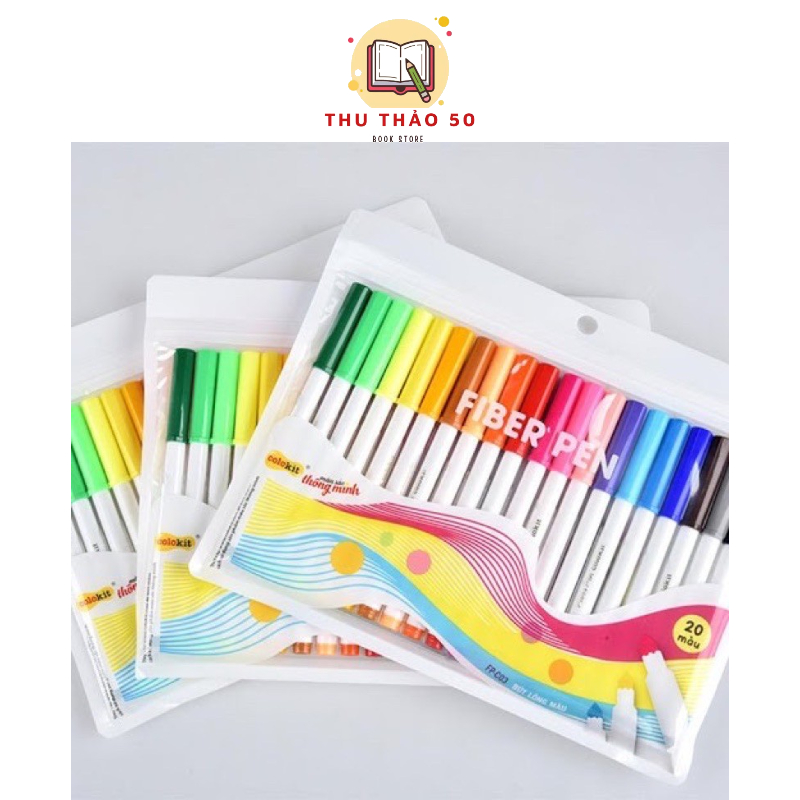 Bộ bút lông màu rửa được Thiên Long washable FIBER Pen Colorkit 20 màu FP-C03. - Văn phòng phẩm ...