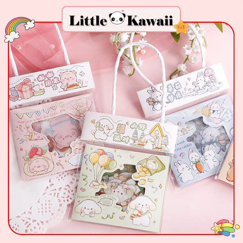 Set 40 miếng sticker hình dán hoạt hình thỏ, gấu, cún, heo cute dễ ...