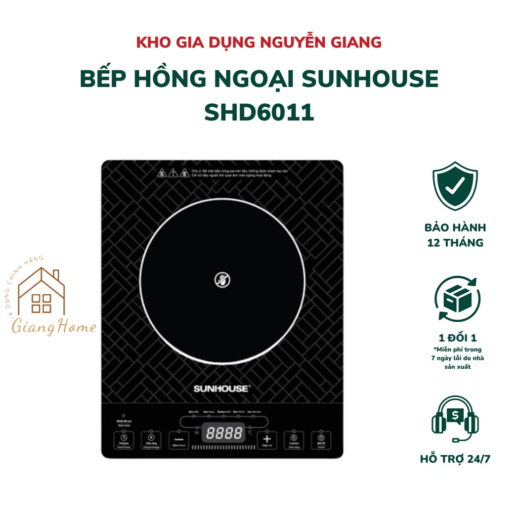 Bếp Hồng Ngoại Sunhouse SHD6011 2000W, mặt kính Cường Lực, Chống Xước ...