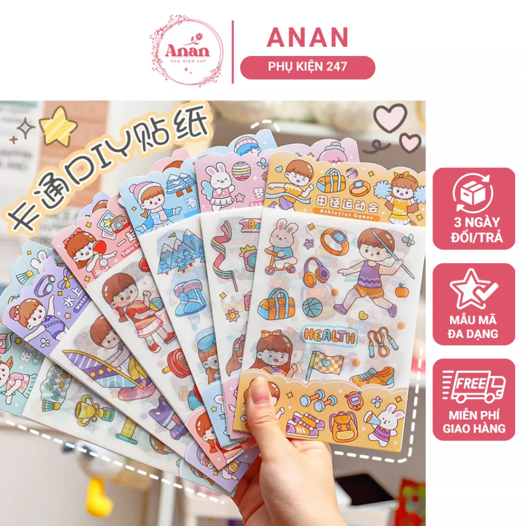 Sticker Dán Cute Hoạt Hình, Set Hình Dán Cute 4 Tờ Sticker Trang Trí Sổ ...