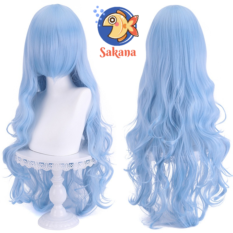 [CÓ SẴN] Tóc giả dài 80cm xoăn màu xanh lưới hoa chịu nhiệt Wig Sakana ...
