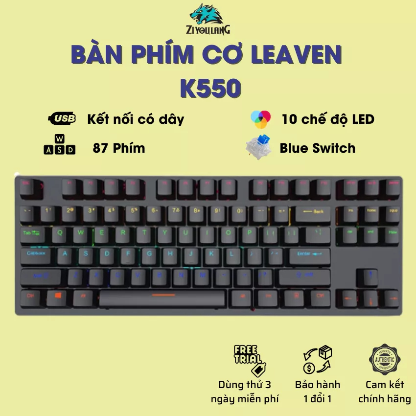 Bàn phím cơ Gaming Ziyou K550 V4 Red Switch TKL 87 phím, LED Rainbown , phím ABS xuyên LED ...