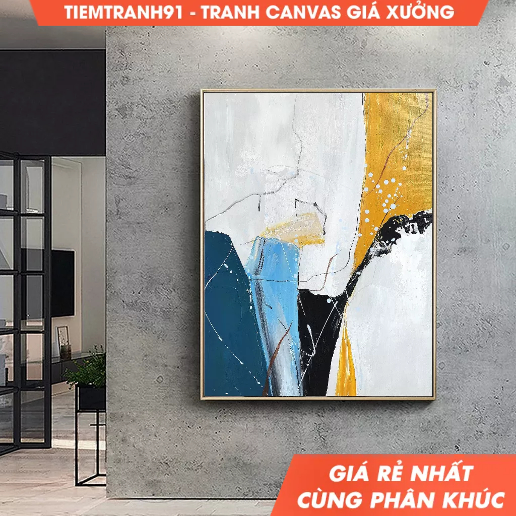 Tranh treo tường, Large Texture Painting White Painting Blue Abstract ...