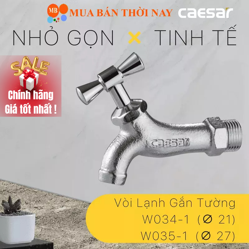 Vòi lạnh gắn tường Caesar W034 (màu đồng thau) W034-1 (màu trắng inox), Vòi hồ xả xô Rumile tưới ...