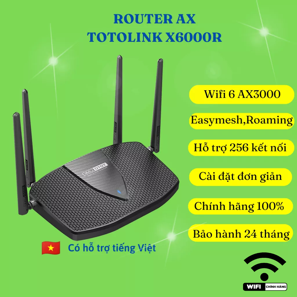 Mesh wifi 6 chuẩn AX băng tần kép Gigabit AX3000 Totolink X6000R router wifi chính hãng bảo hành ...