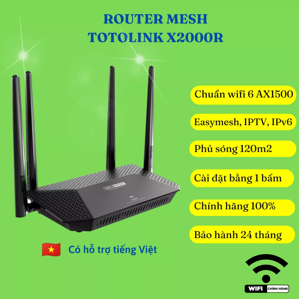 Cục phát wifi 6 băng tần kép Gigabit AX1500 Totolink X2000R hỗ trợ easy ...
