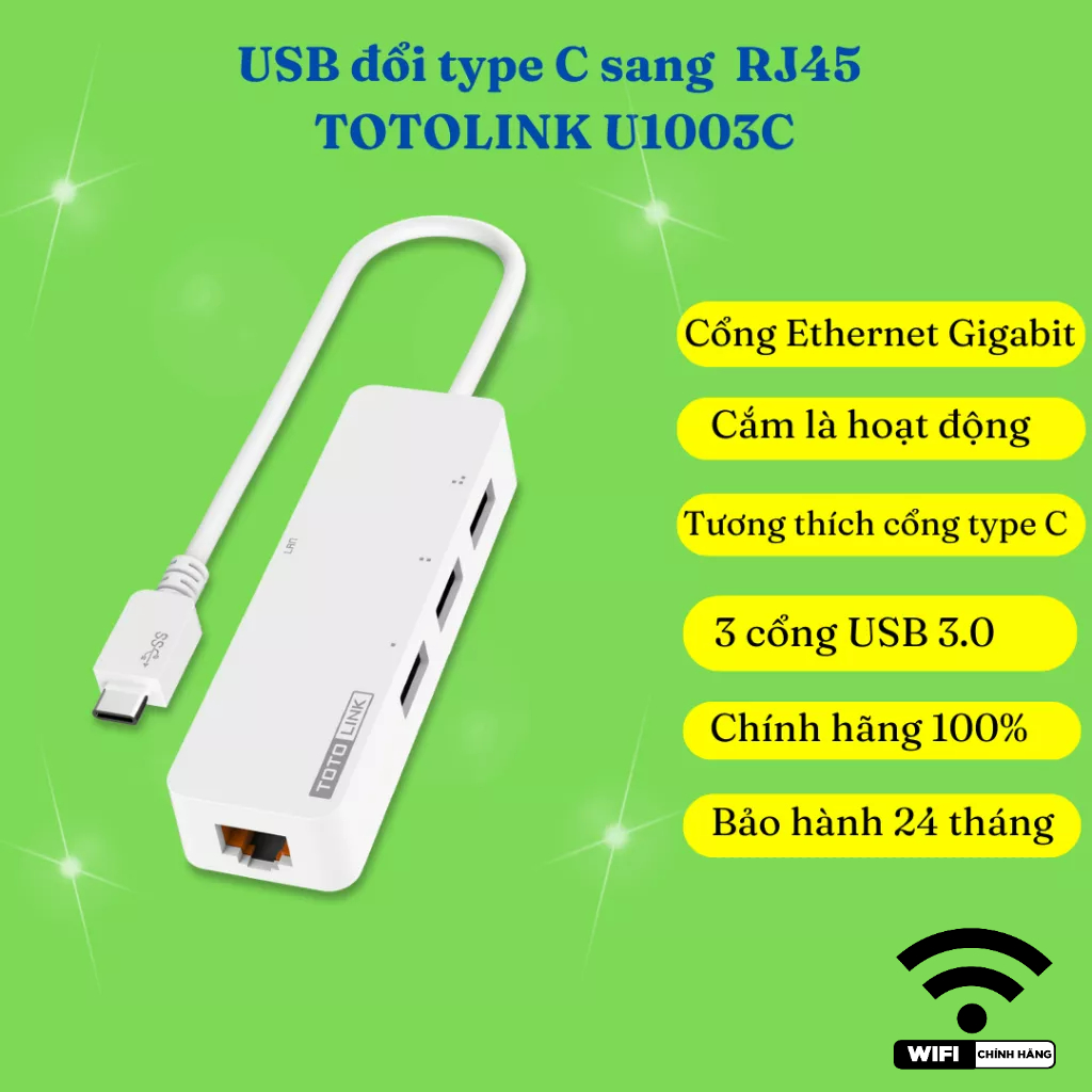Bộ chuyển đổi USB Type C sang Ethernet RJ45 Gigabit và 3 cổng USB 3.0 TOTOLINK U1003C – wifi ...