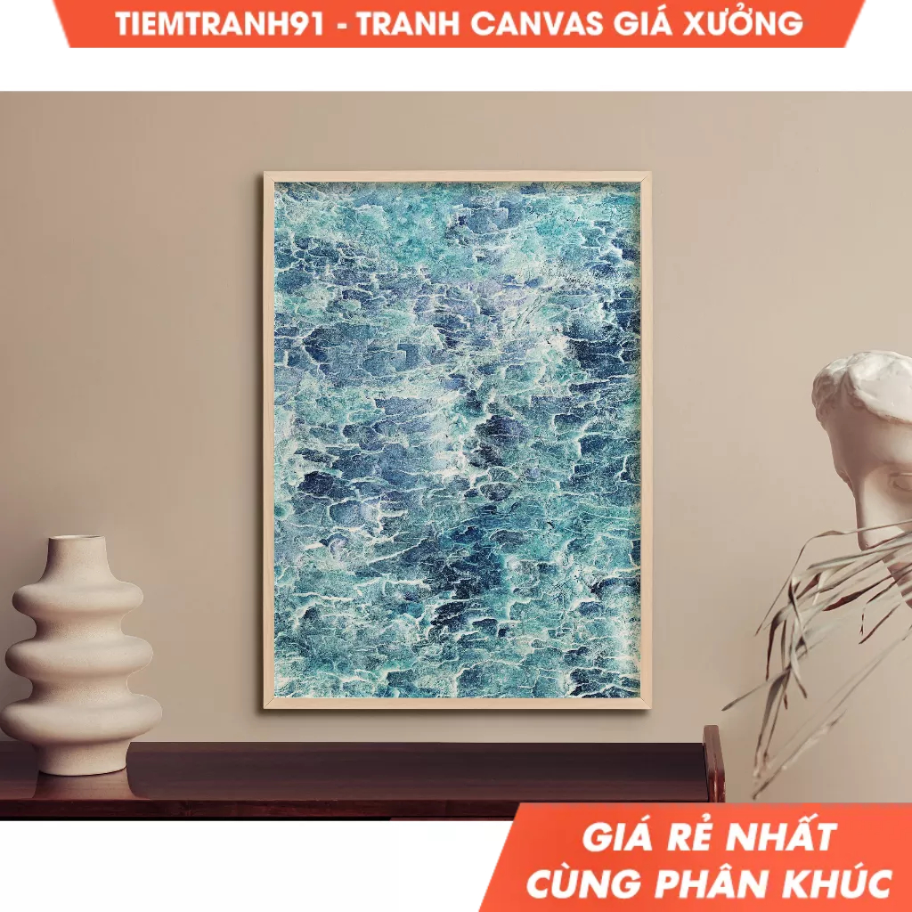 Tranh treo tường, Blue Ocean Waves Wall Art, Blue Digital Texture Waves ...