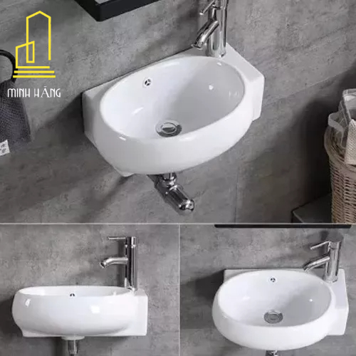 Lavabo mini nhỏ, Chậu rửa mặt lavabo góc treo tường LB-422, men NANO ...