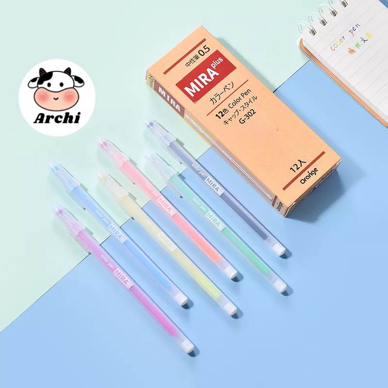 Hộp 12 bút mực gel Mira cute ARCHI, bút viết calligraphy ngòi 0.5mm ...