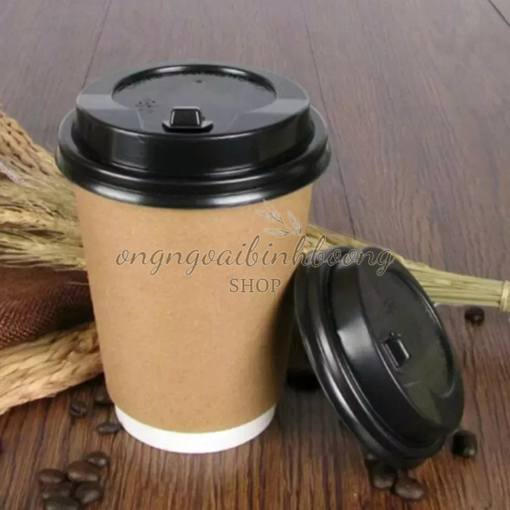 20 Cốc giấy kraft nâu dùng 1 lần nắp đen 9oz/12oz/16oz (270ml/360ml/480ml) | Shopee Việt Nam