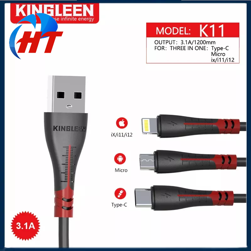 CÁP USB 2.0 3 IN 1 KINGLEEN K11 SIÊU TIỆN LỢI CHO CÁC DÒNG ĐIỆN THOẠI ...