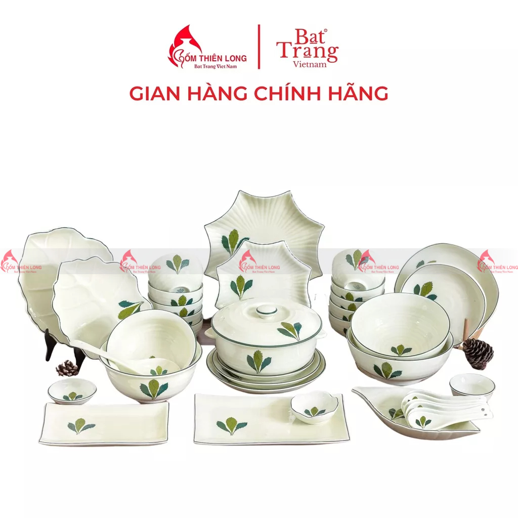 Bộ bát đĩa lá ngò gai gốm sứ Bát Tràng chính hãng Gốm Thiên Long 233024 ...