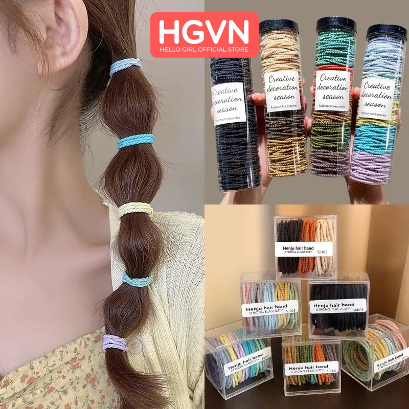 SET 100 Dây Buộc Tóc HGVN Cao Su Co Giãn Thời Trang Phong Cách Hàn Quốc ...