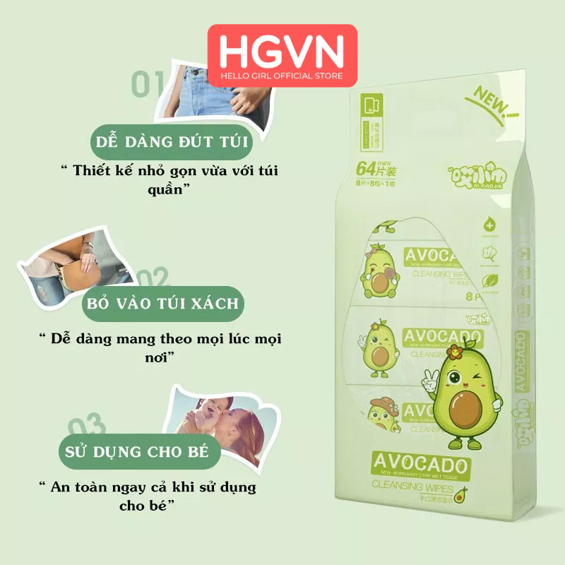 Khăn ướt giấy ướt mini HGVN bỏ túi tiện lợi hình bơ dễ thương #B04 ...
