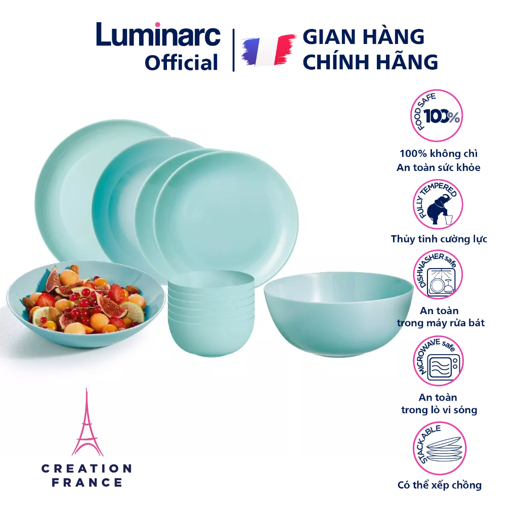 Bộ bát đĩa (tô, chén, dĩa) thủy tinh Luminarc Diwali Light Turquose 12 chi tiết DW 12D | Hàng ...