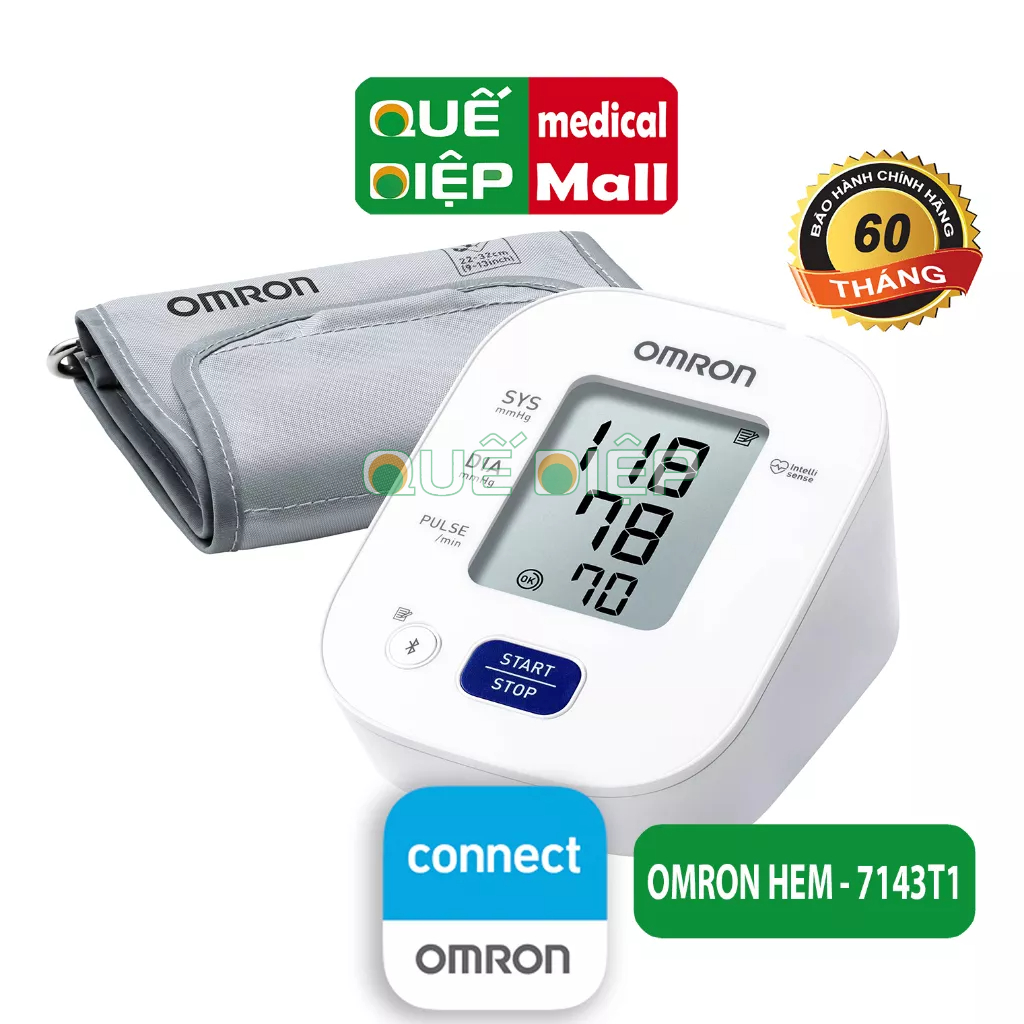 OMRON HEM-7143T1 - Máy đo huyết áp 7143T, bắp tay điện tử, app Bluetooth, cảnh báo rối loạn nhịp ...