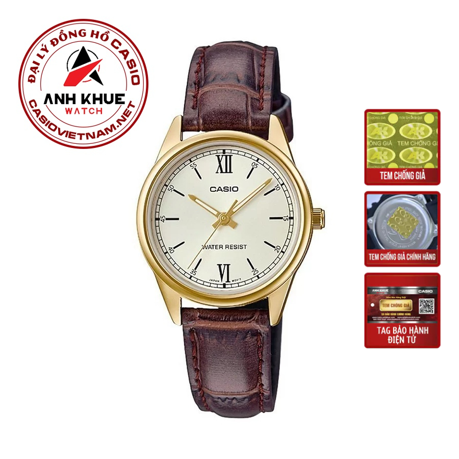 Đồng Hồ Casio Nữ Ltp V005gl 9b Dây Da Màu Nâu Viền Mặt Mạ Vàng