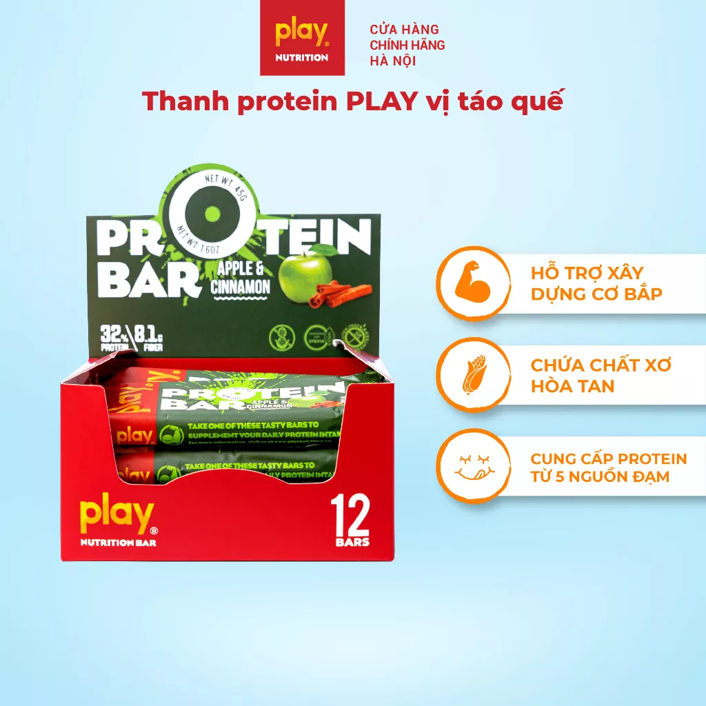 Thanh protein PLAY vị táo quế - Thanh dinh dưỡng PLAY Protein bar giảm ...
