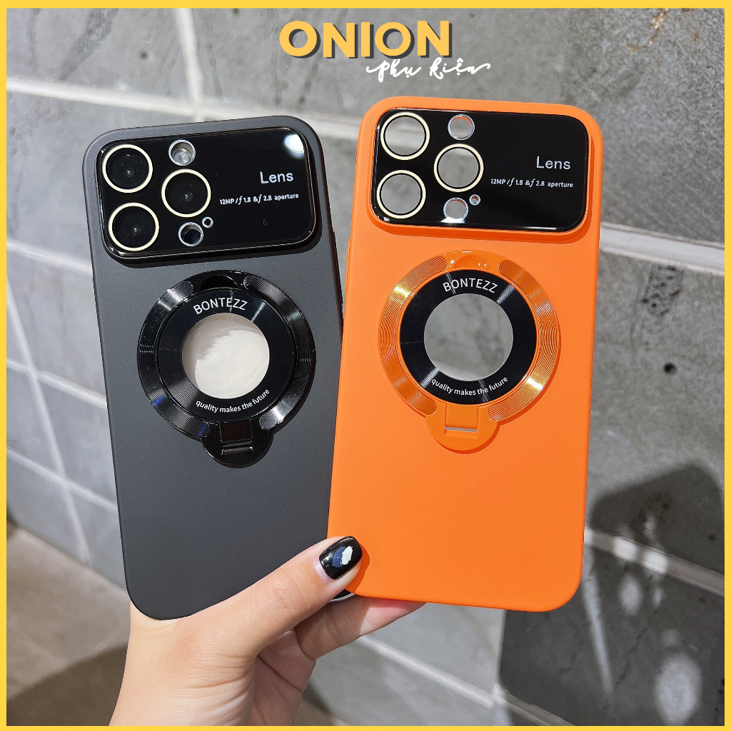 Ốp Len cam kèm đế chống dành cho iPhone Xsmax 11 12 13 14 Pro Promax ...