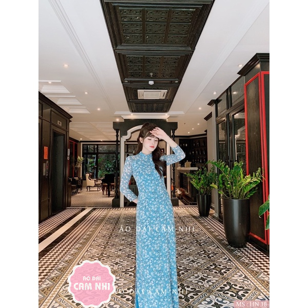 Áo dài truyền thống Màu xanh Mã Hn18, Áo dài Hoa nhí, Áo dài 4 tà | Shopee Việt Nam