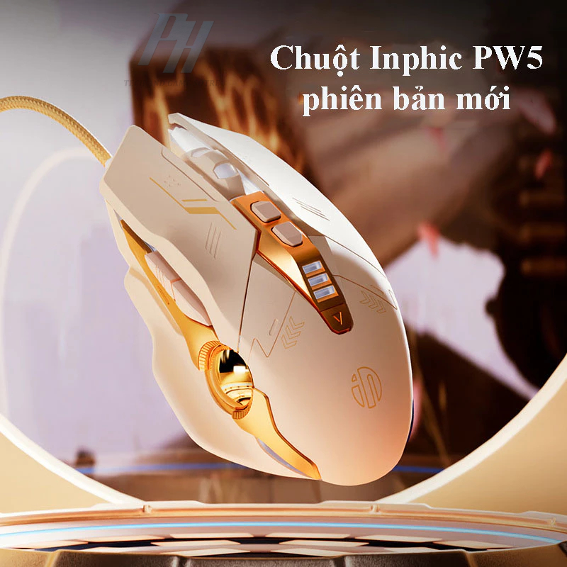 Chuột chơi game có dây Inphic PW5 màu hồng siêu cute hỗ trợ điều chỉnh DPI 4 tốc độ lên đến 4800 ...