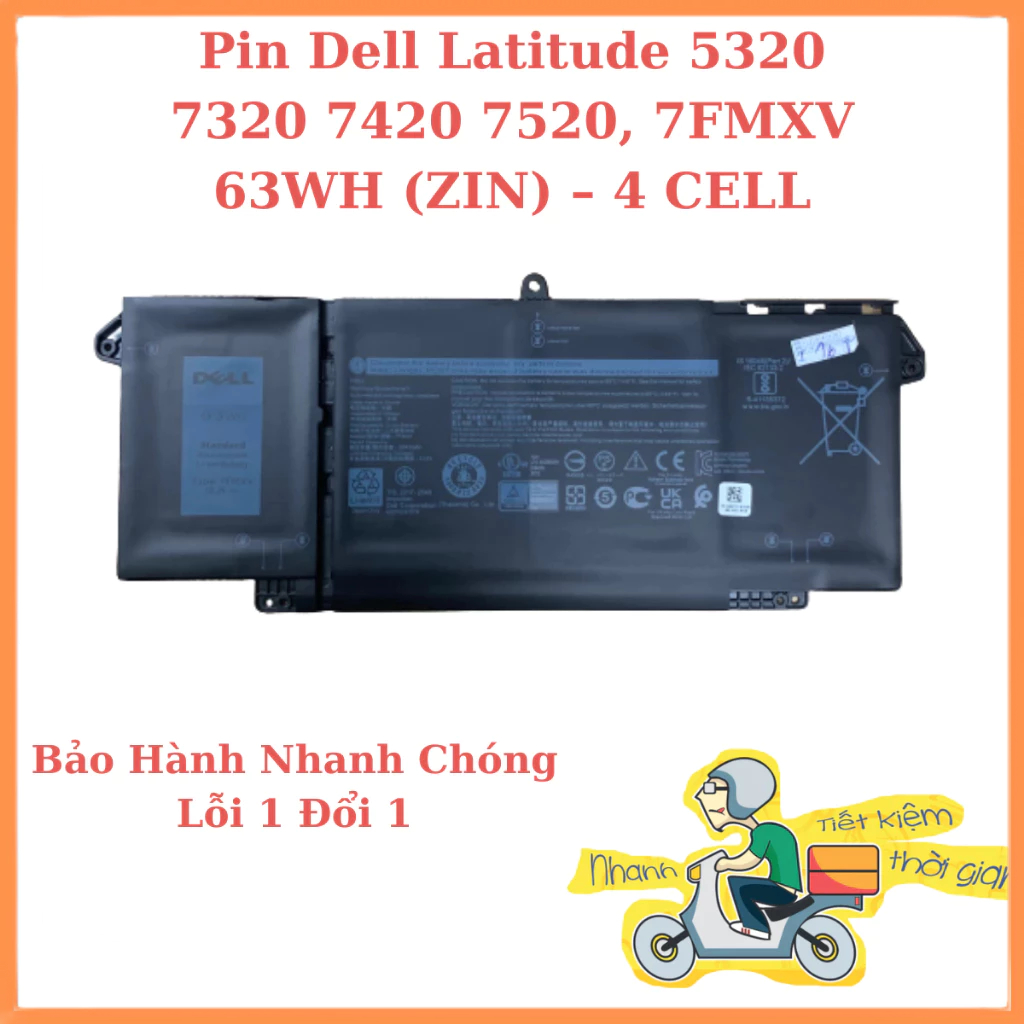 Pin laptop Dell Latitude 5320 7320 7420 7520, 7FMXV 63WH – 4 CELL (BH 6 ...
