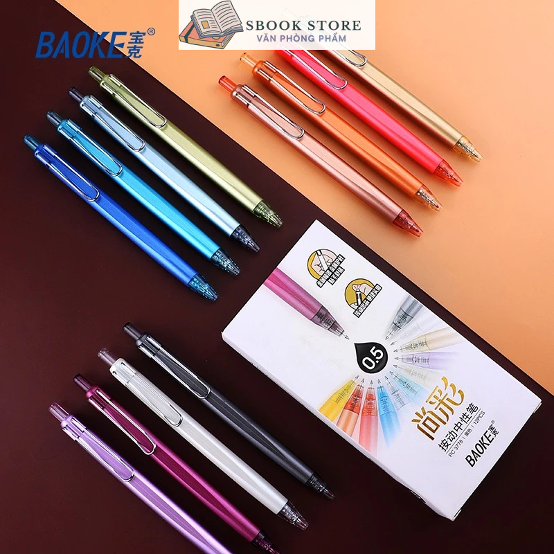 Bút nước bấm ,thân kim loại Baoke PC3778, Xanh-Đen 0.5mm | Shopee Việt Nam
