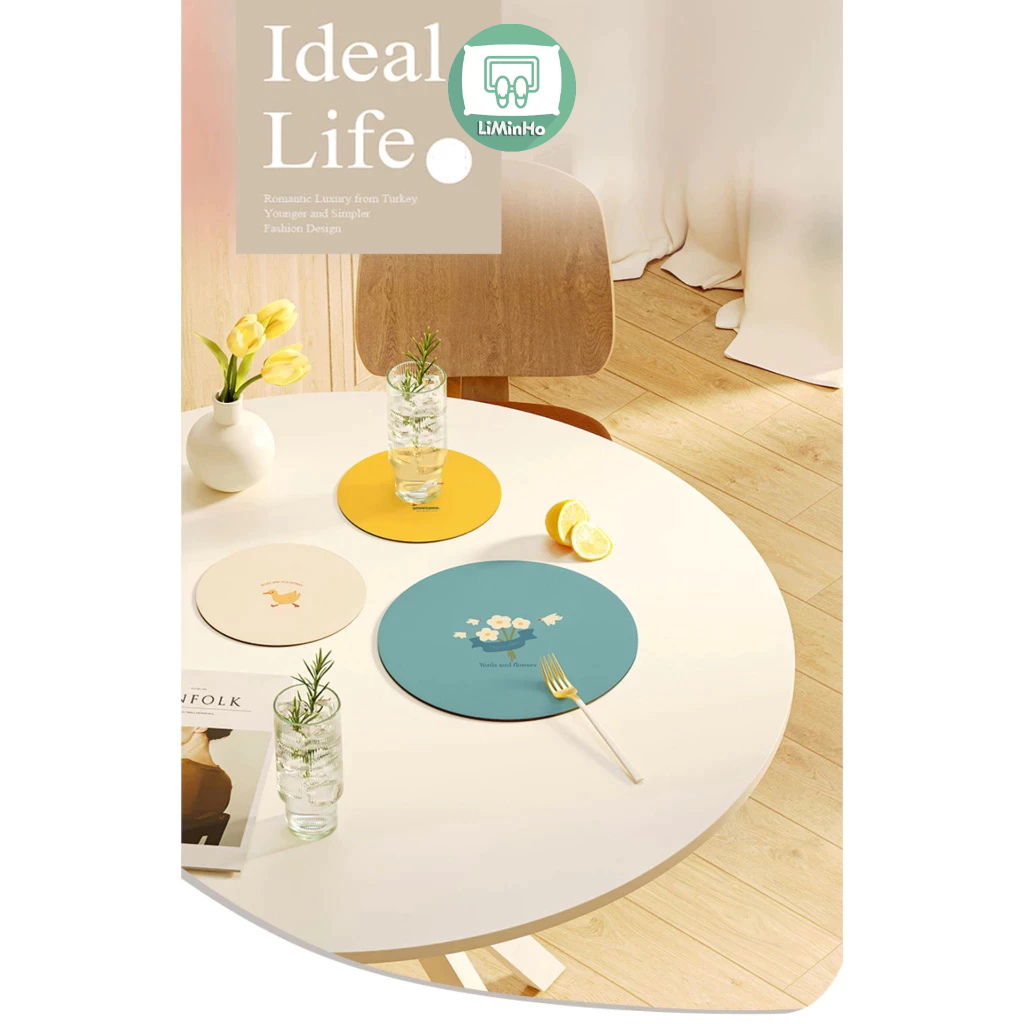 Lót cốc chén ly thấm hút nhanh tiện lợi đường kính 15cm phong cách dễ ...