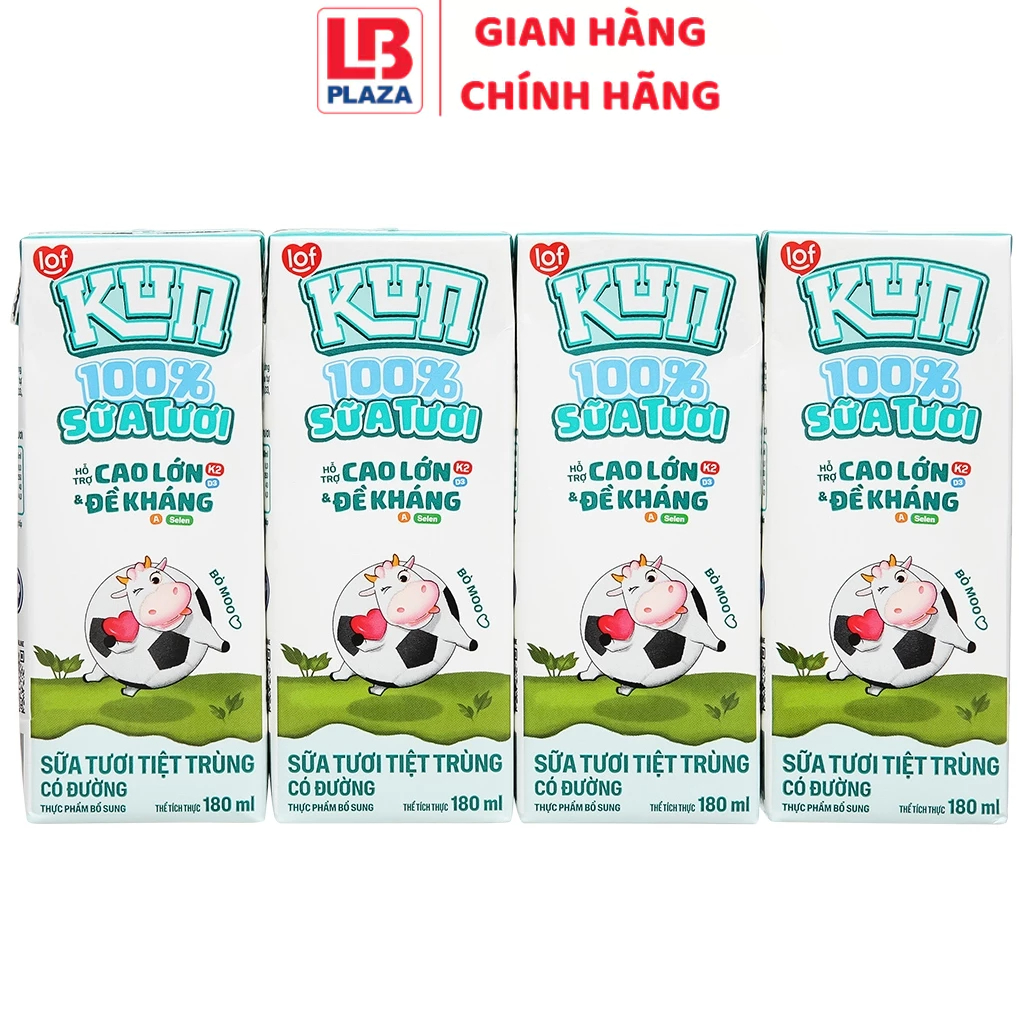 Sữa tươi Kun 100% 180ml*4 có đường | Shopee Việt Nam