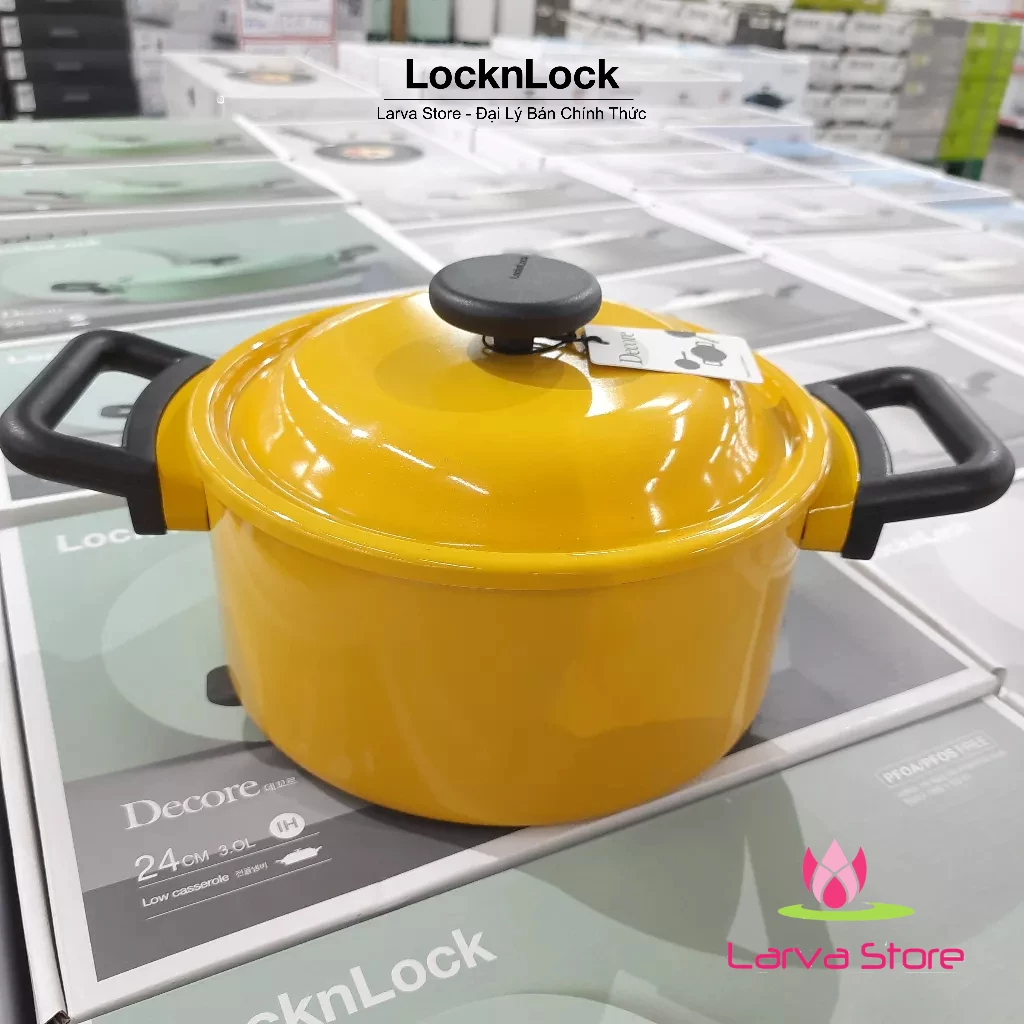 Nồi Decor LocknLock Lòng Phủ Ceramic Chống Dính LDE1222IH 22cm - Màu Vàng (Đáy Từ) - Larva Store ...