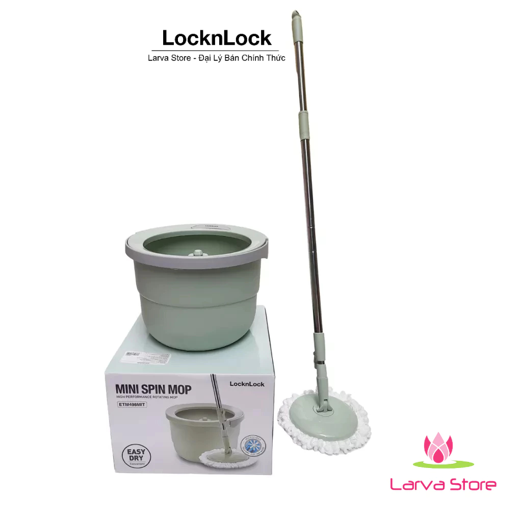 Bộ cây lau nhà xoay Lock&Lock Mini Spin Mop Màu Xanh Mint ETM498MIT (kèm thêm 1 bông lau thay ...
