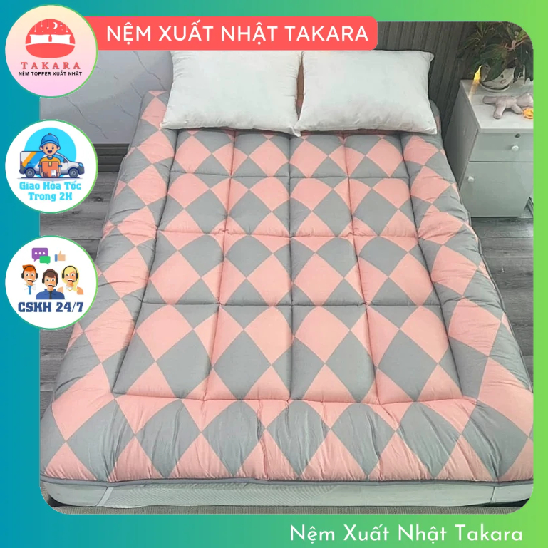 Nệm Topper TAKARA, đệm trải sàn bông dày 6cm, nệm topper gấp gọn đủ ...