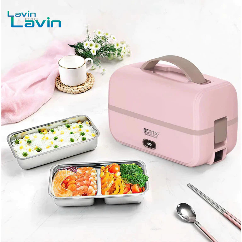 Hộp cơm cắm điện văn phòng 2 tầng 4 bát inox Bennix BN-99S giữ nhiệt ...