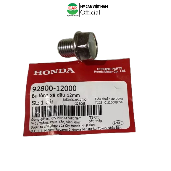 Ốc xả dầu - ốc rốn dầu - Bu lông xả dầu 12mm chính hãng honda zin 100% ...