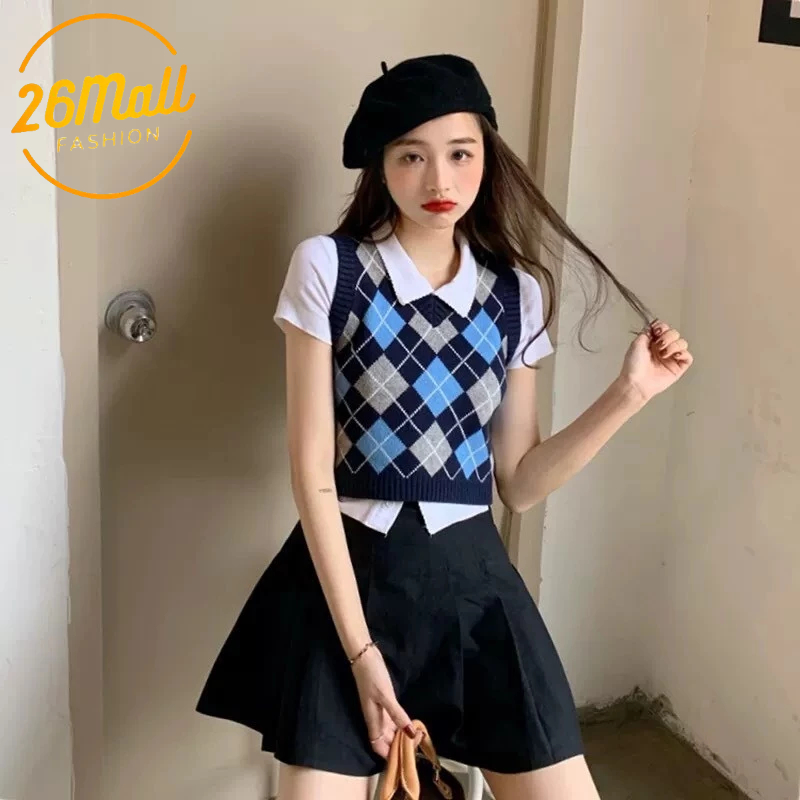 Áo Gile Len Nữ Dáng Ôm Ngắn Cortop Kẻ Caro Thu Đông Mới 2023 Nhiều Màu ...