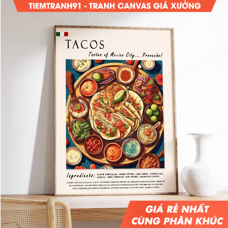 Tranh treo tường, Mexican Tacos Food Poster, Kitchen Decor, Mexico Food ...