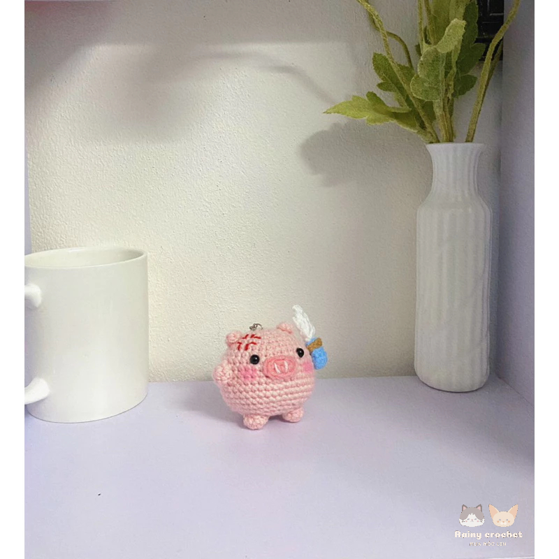 Móc khoá len handmade hình con lợn / heo cầm dao nổi giận cute giá rẻ ...